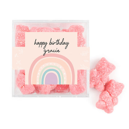 Personalized Rainbow Birthday JUST CANDY® favor cube with Sugar Sanded ...