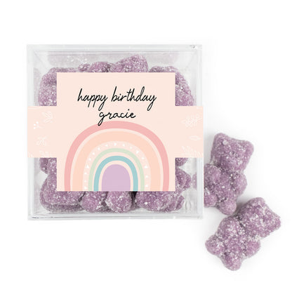 Personalized Rainbow Birthday JUST CANDY® favor cube with Sugar Sanded ...