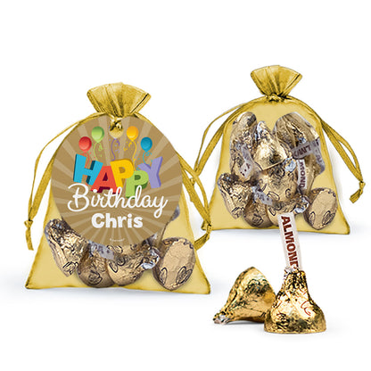Personalized Happy Birthday Hershey's Kisses Organza Bag with Gift Tag ...