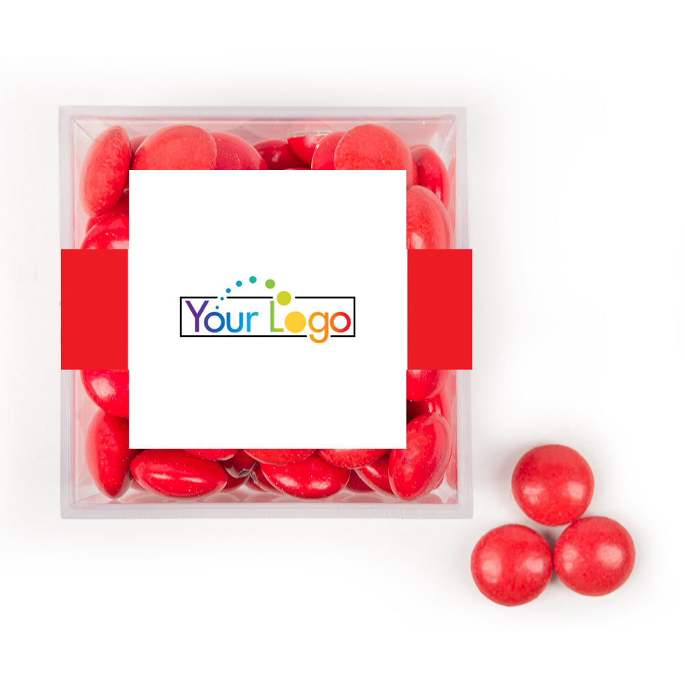 Custom Add Your Logo JUST CANDY favor cube with Just Candy Milk Chocol