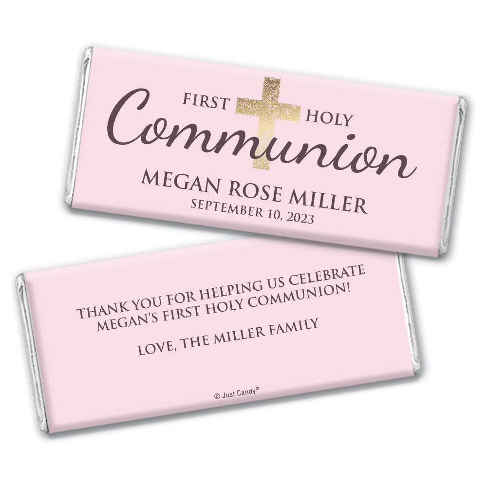 Personalized First Holy Communion Pink & Gold Chocolate Bar – Just Candy