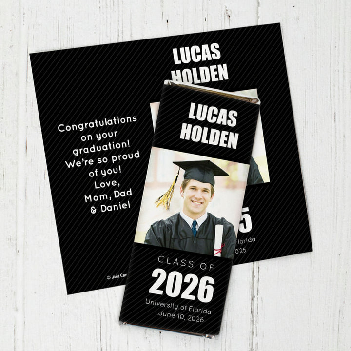 Graduation Personalized Chocolate Bar Wrappers Pinstripes Photo – Just ...