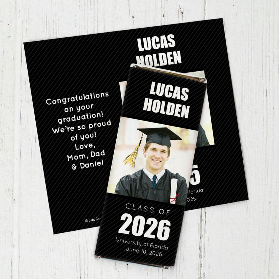Graduation Personalized Chocolate Bar Wrappers Pinstripes Photo – Just ...