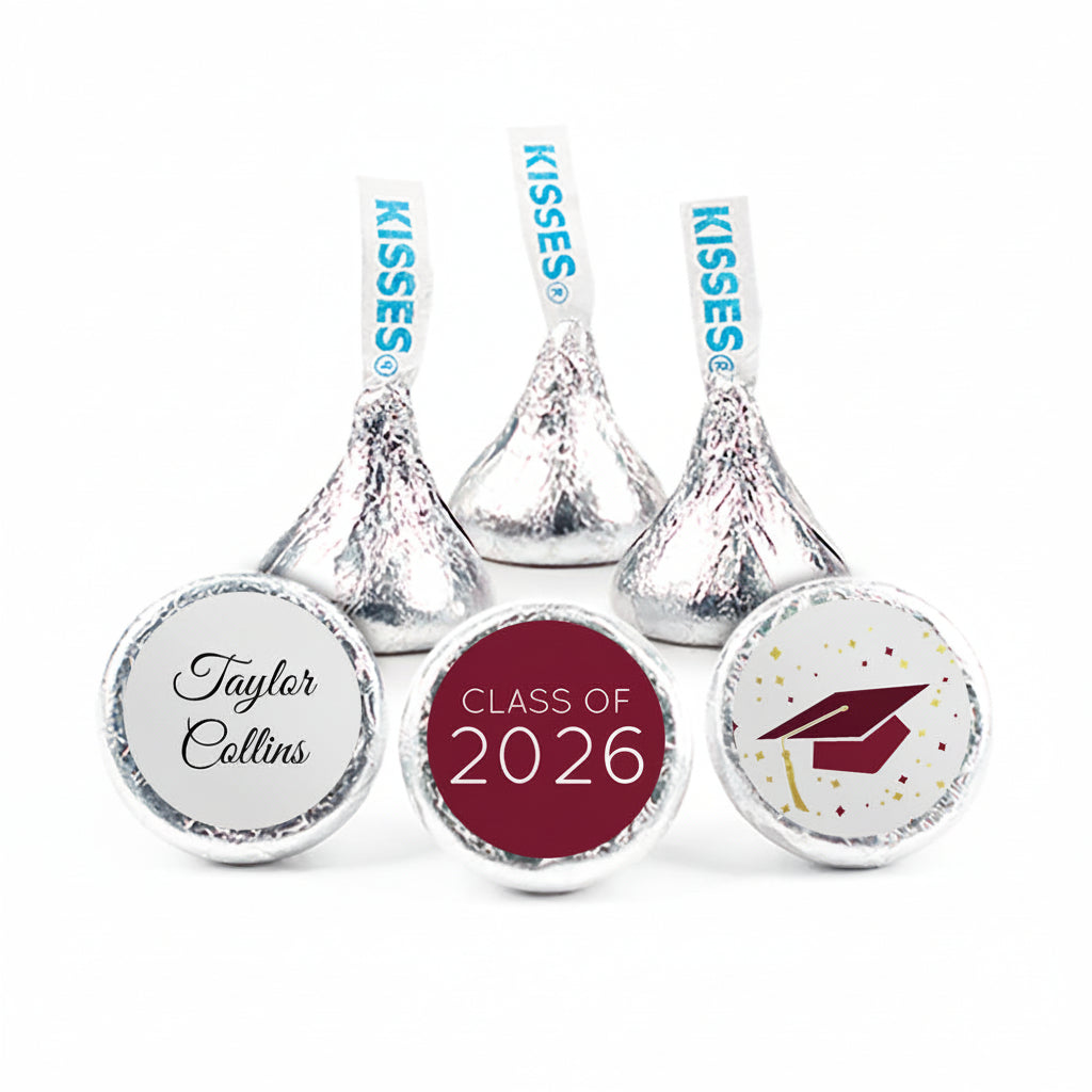 Maroon Graduation 3/4" Sticker Cap & Confetti (108 Stickers) – Just Candy